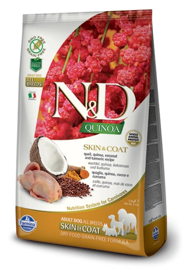 N&D Suva hrana Quinoa Skin&Coat Quail, Coconut-Curcuma 2,5 kg