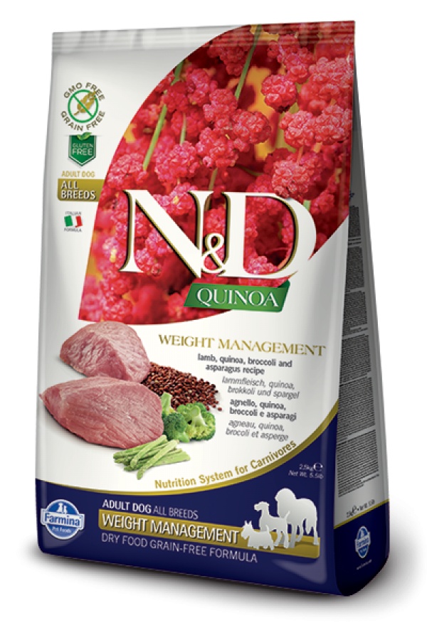 N&D Suva hrana Quinoa Weight Management Lamb, Broccoli-Asparagus 2,5 kg