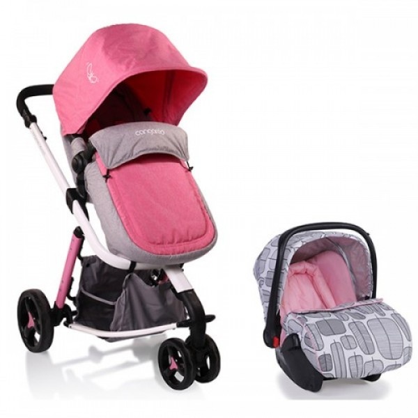 Kolica za bebe "Sarah" 2 u 1 Siva-Pink, set sa autosedištem