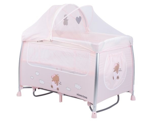 KikkaBoo Prenosivi Krevetac Dreamy Bear Pink 2 nivoa