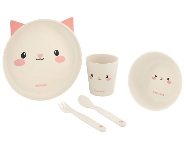 KikkaBoo Set posuđa od bambusa Cat Pink