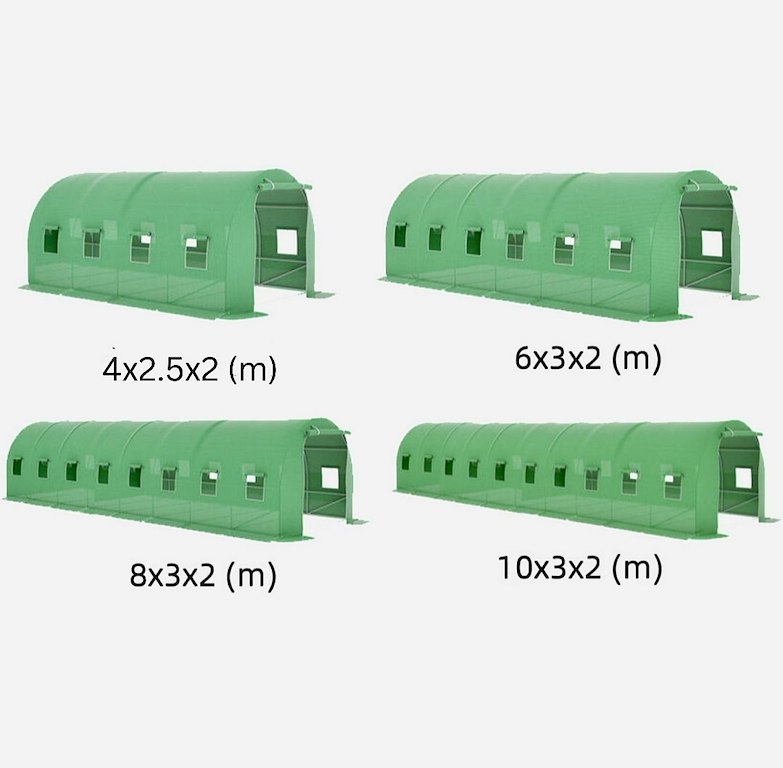 Baštenski plastenik 8x3x2m sa metalnom konstrukcijom i PE folijom - 16 prozora