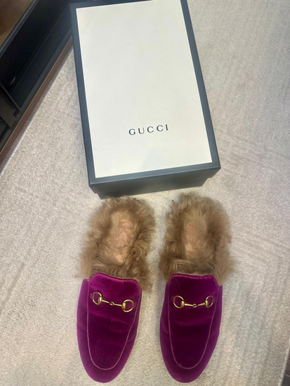 Gucci papuce, Fur-lined Velvet Slippers