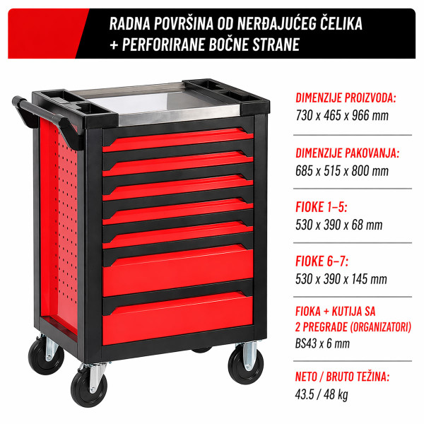 KOLICA ZA ALAT SA 7 FIOKA I 148KOM ALATA