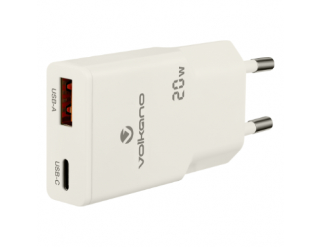 Volkano Punjač za mobilni telefon USB A/C 20W beli