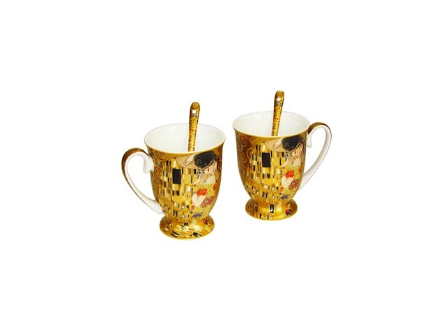 Šolje sa kašičicama set 2 - Klimt, Kiss, Gold, Heart Box, 280 ml