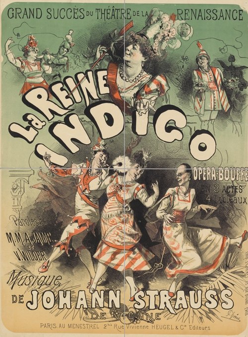 Plakat za izvođenje operete "La Reine Indigo" Johana Štrausa u Parizu (1875)