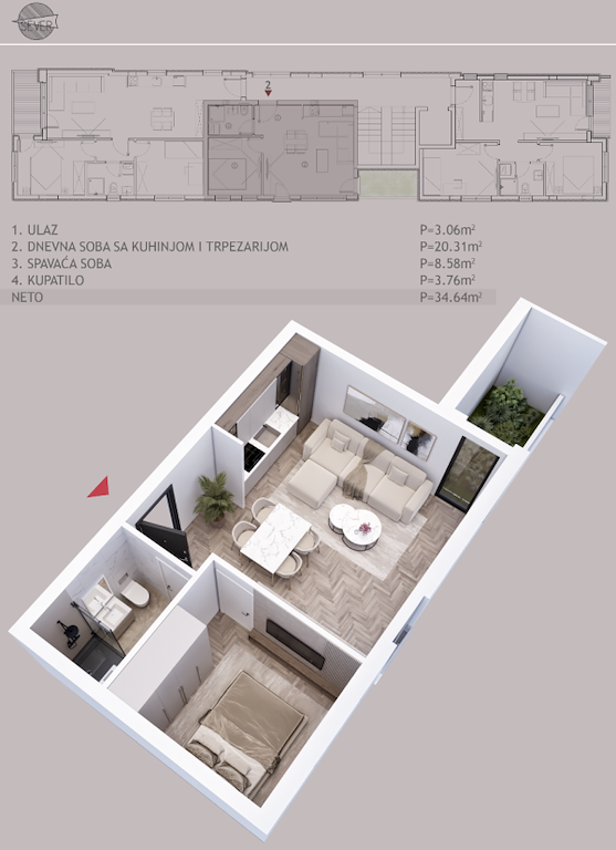 Iznad Starog groblja, Jednoiposoban stan na prodaju, 36.64m2, 75.280€