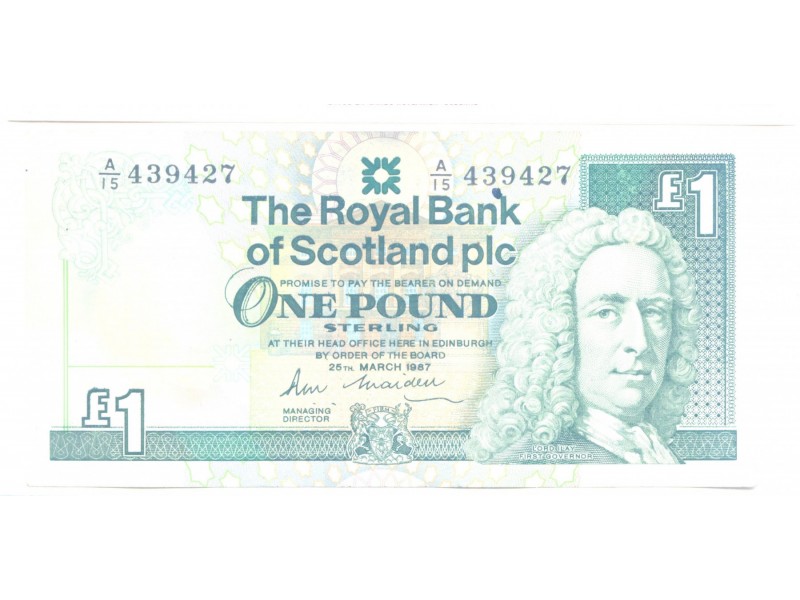 Skotska 1 pound 1987 aUNC-XF