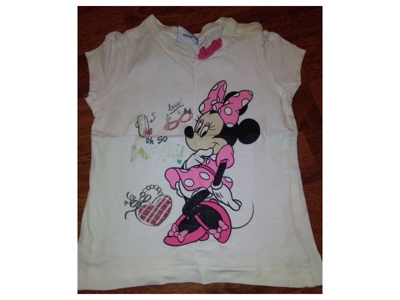 6-12 meseci. Minnie Mouse, bela majica, 74-80.