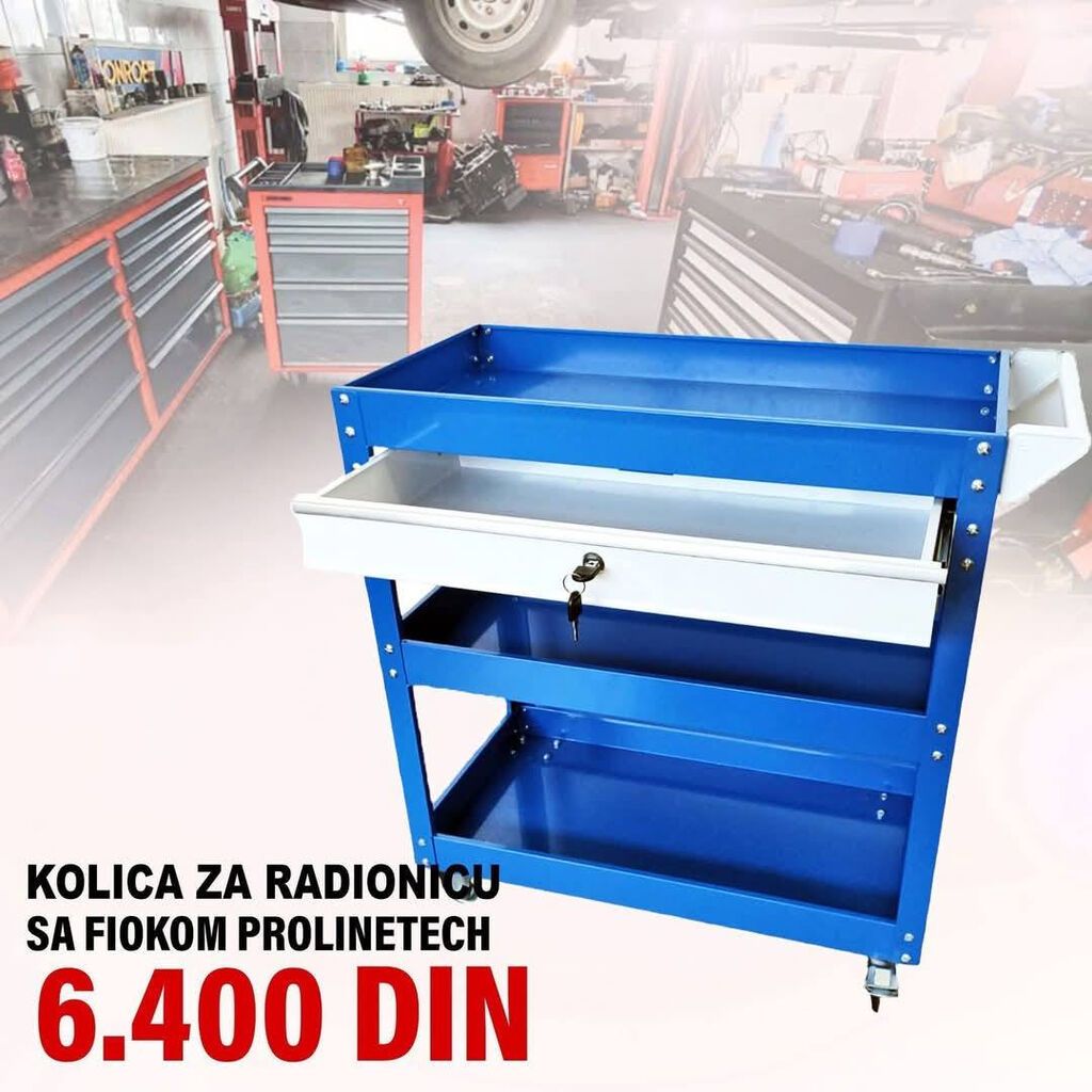 Kolica za radionicu sa fiokom Prolinetech - Metalna kolica sa tri