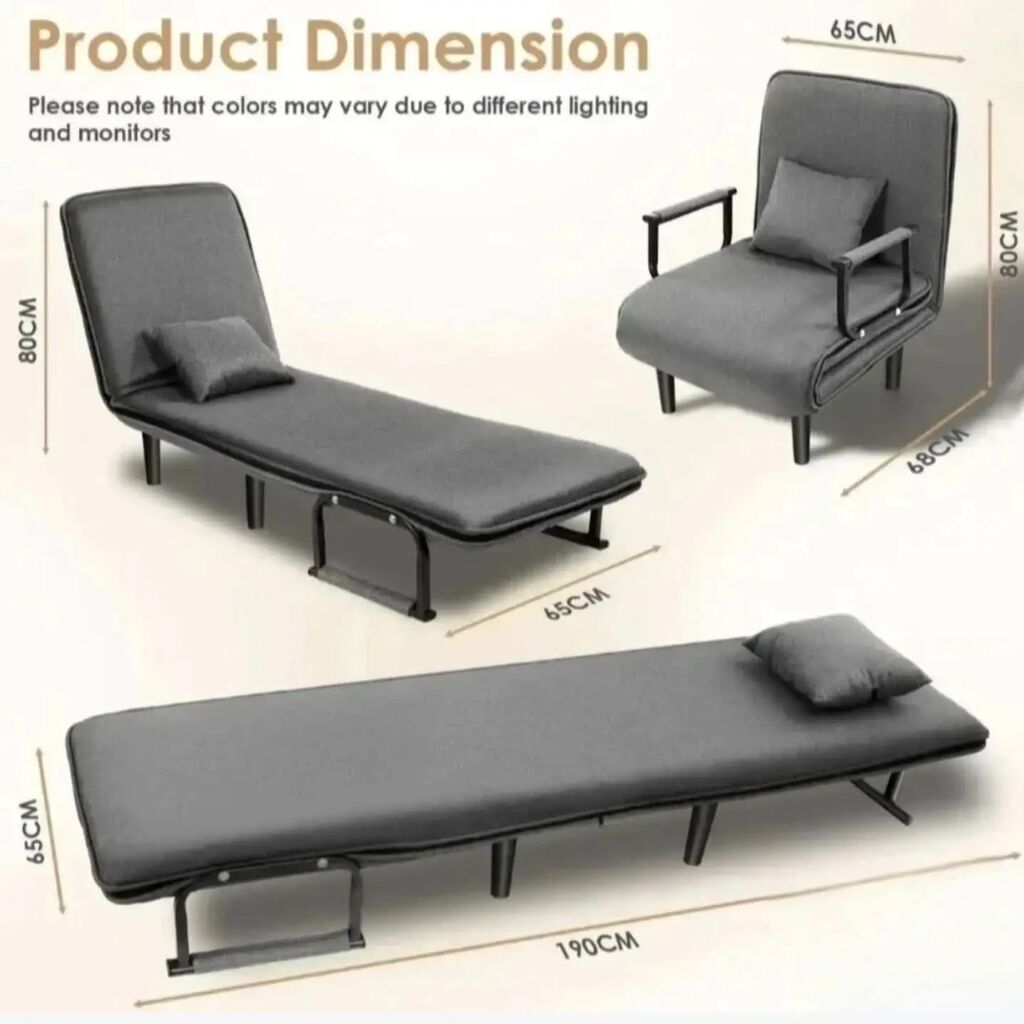 Fotelja 3 u 1 – siva, višenamenska - Transformacija u tri položaja