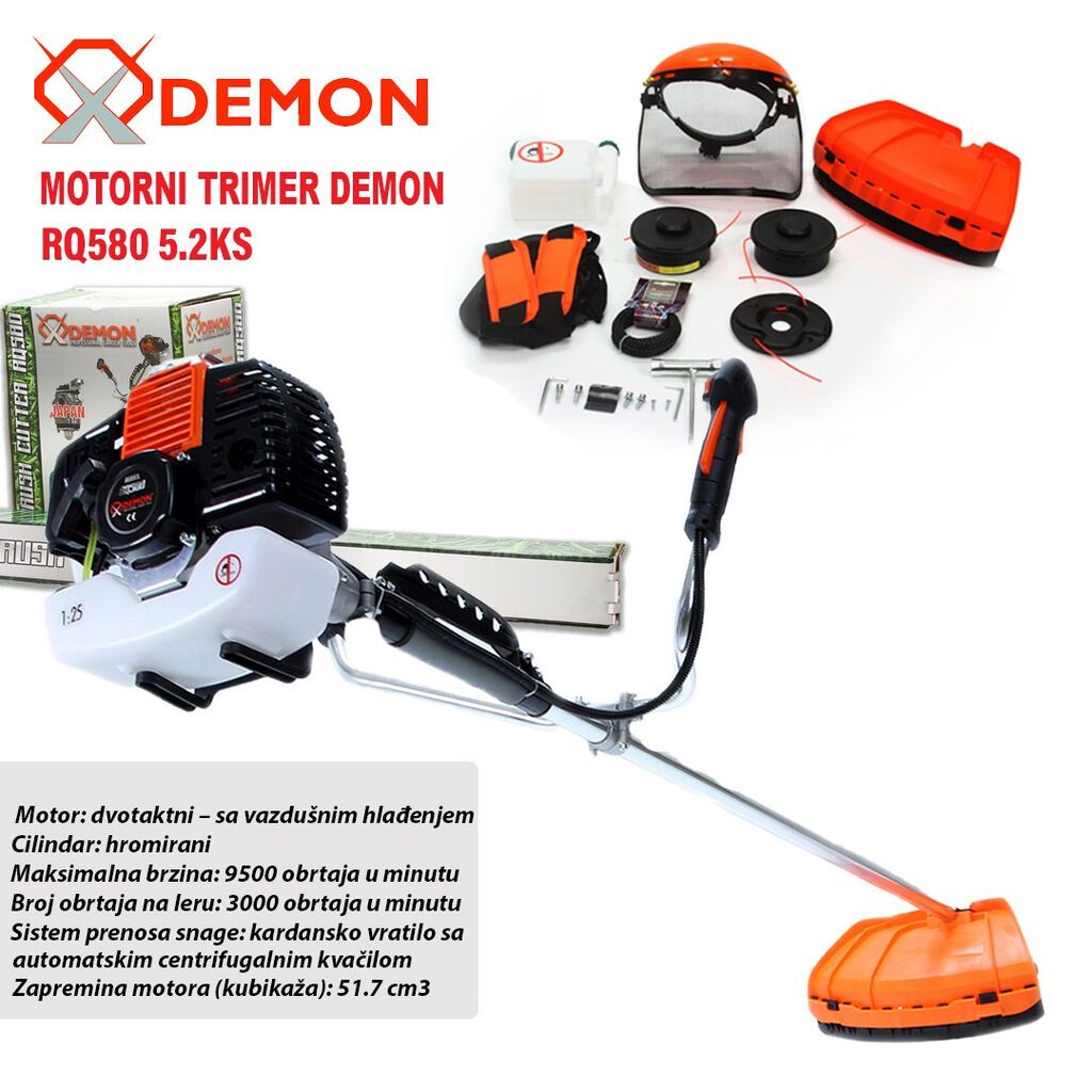 Motorni trimer DEMON RQ580 5.2 KS Karakteristike: - Motor: dvotaktni