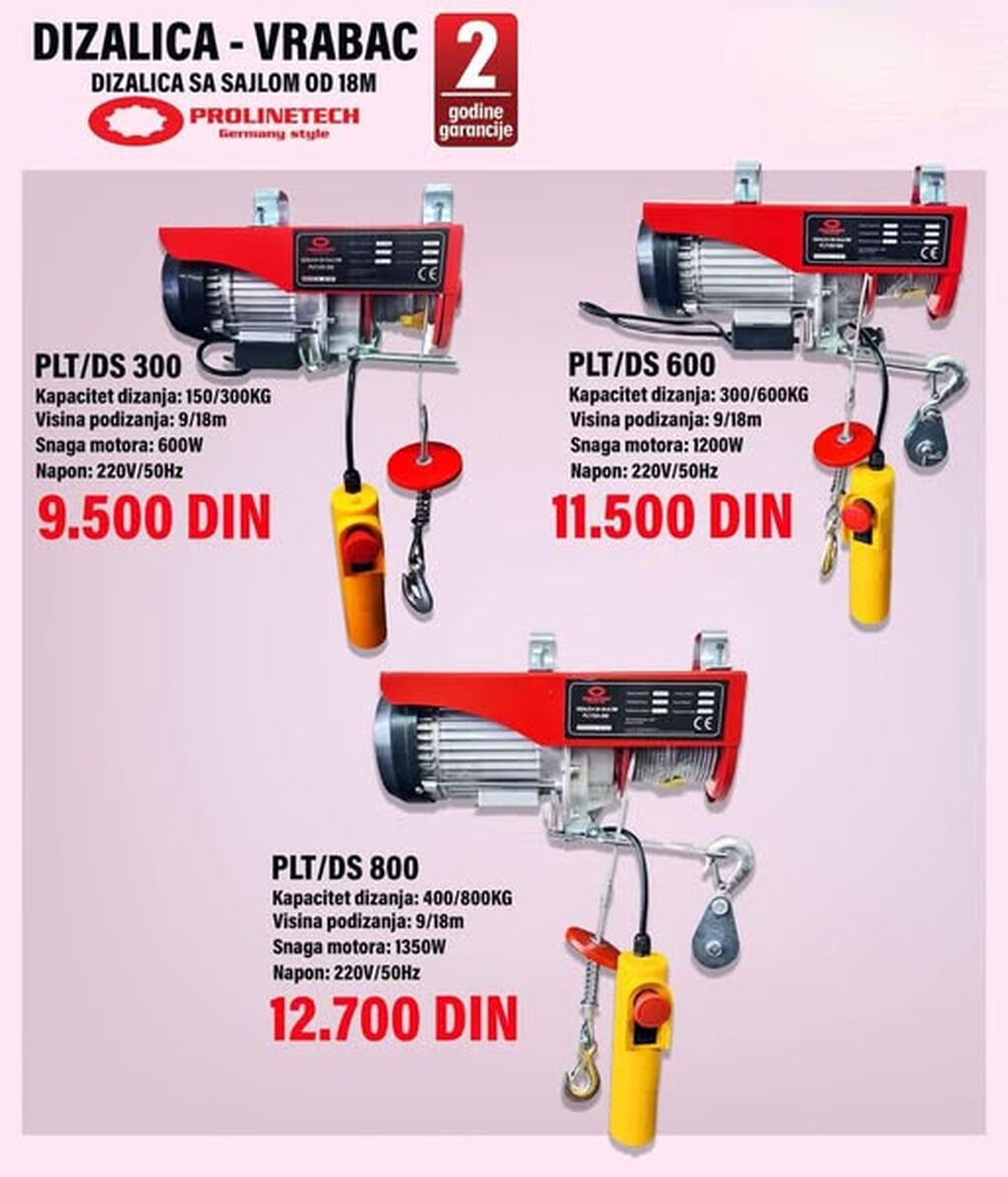 Dizalica – “Vrabac” sa čeličnom sajlom dužine 18 m, Prolinetech