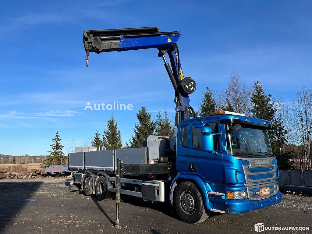 Prodaje se Scania P410 with Palfinger, 2016, Jämsä 12.75 L, diesel, 485,266 km kamion s ravnom platformom na aukciji