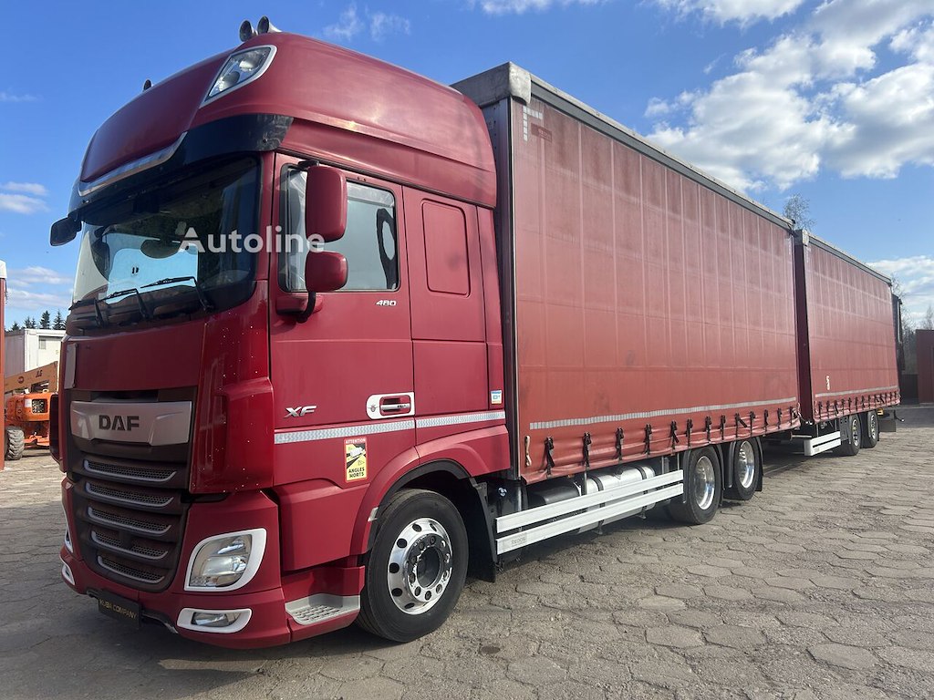 DAF XF 106 480 RETARDER / TANDEM ZESTAW / ALUFELGI / DAF + PRZYCZEPA kamion sa klizna zavesa cerada