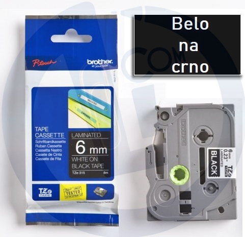 Brother traka TZe-315 6mm belo na crno