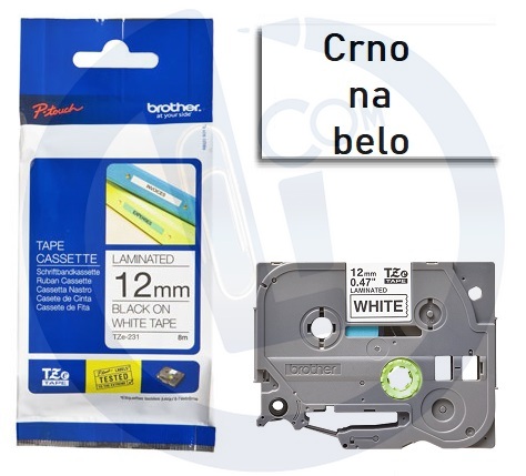 Brother traka TZe-S231 12mm crno na belo Strong