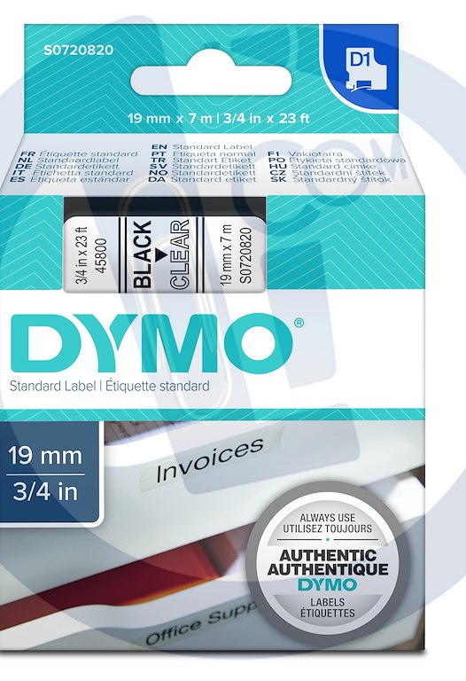 Dymo traka D1 19mmx7m crna na providnom