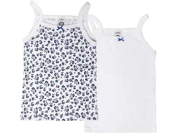 Capitano e Sirene Set majica na bretele za devojčice Plavi cvetici i bele - 2 komada