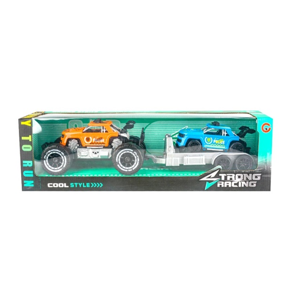 Set 2 trkačka automobila i prikolica 1002348