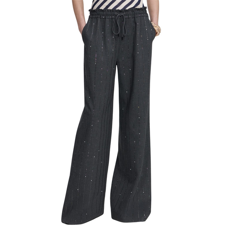 Ženske pantalone Self Portrait Grey Rhinestone Pinstripe Trousers