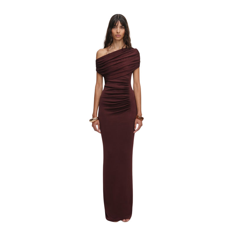 Ženska haljina Self Portrait Brown Draped Knit Midi Dress