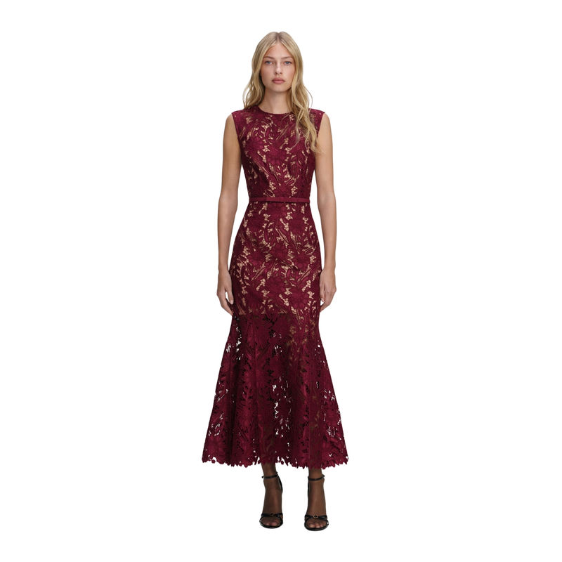 Ženska haljina Self Portrait Burgundy Guipure Lace Midi Dress