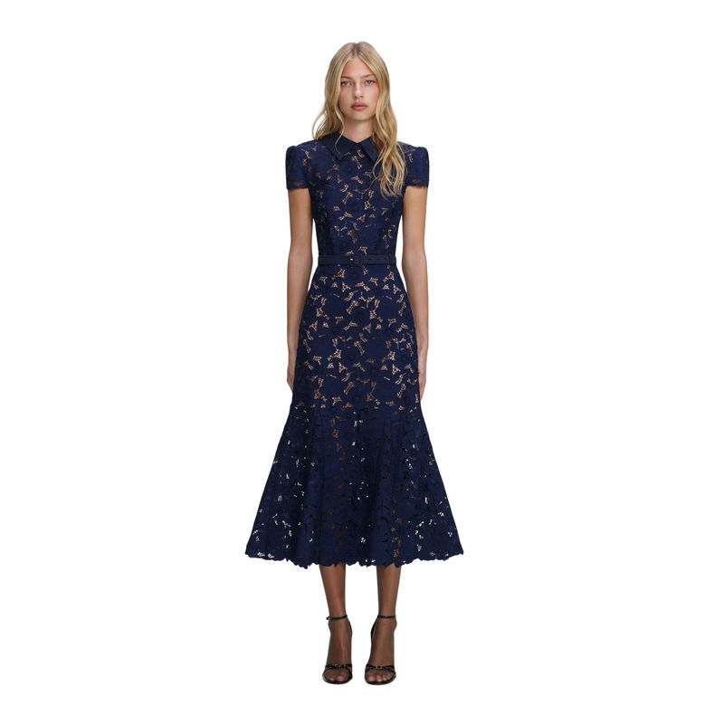 Ženska haljina Self Portrait Navy Guipure Lace Midi Dress