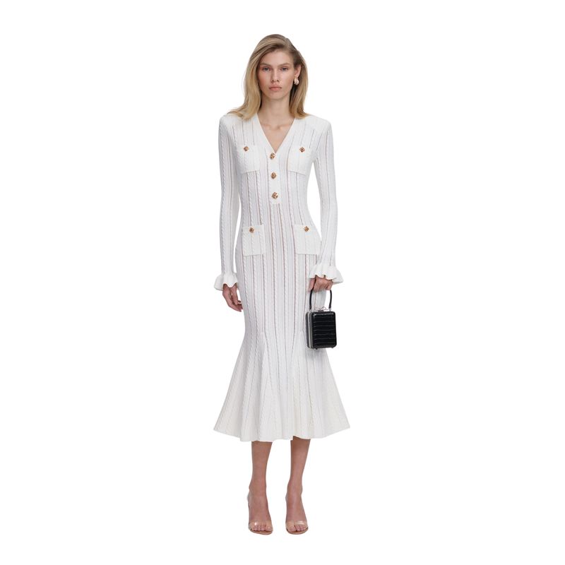 Ženska haljina Self Portrait White Pointelle Knit Midi Dress