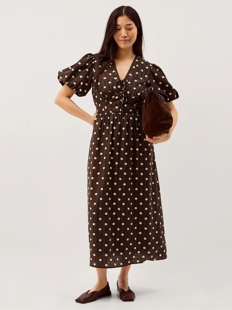 Monsoon Paris Puf rukava Polka Dot Midi Haljina