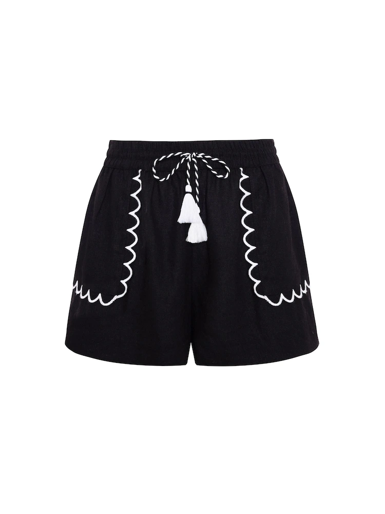 Chelsea Peers Linen-Blend Scallop Edge Shorts