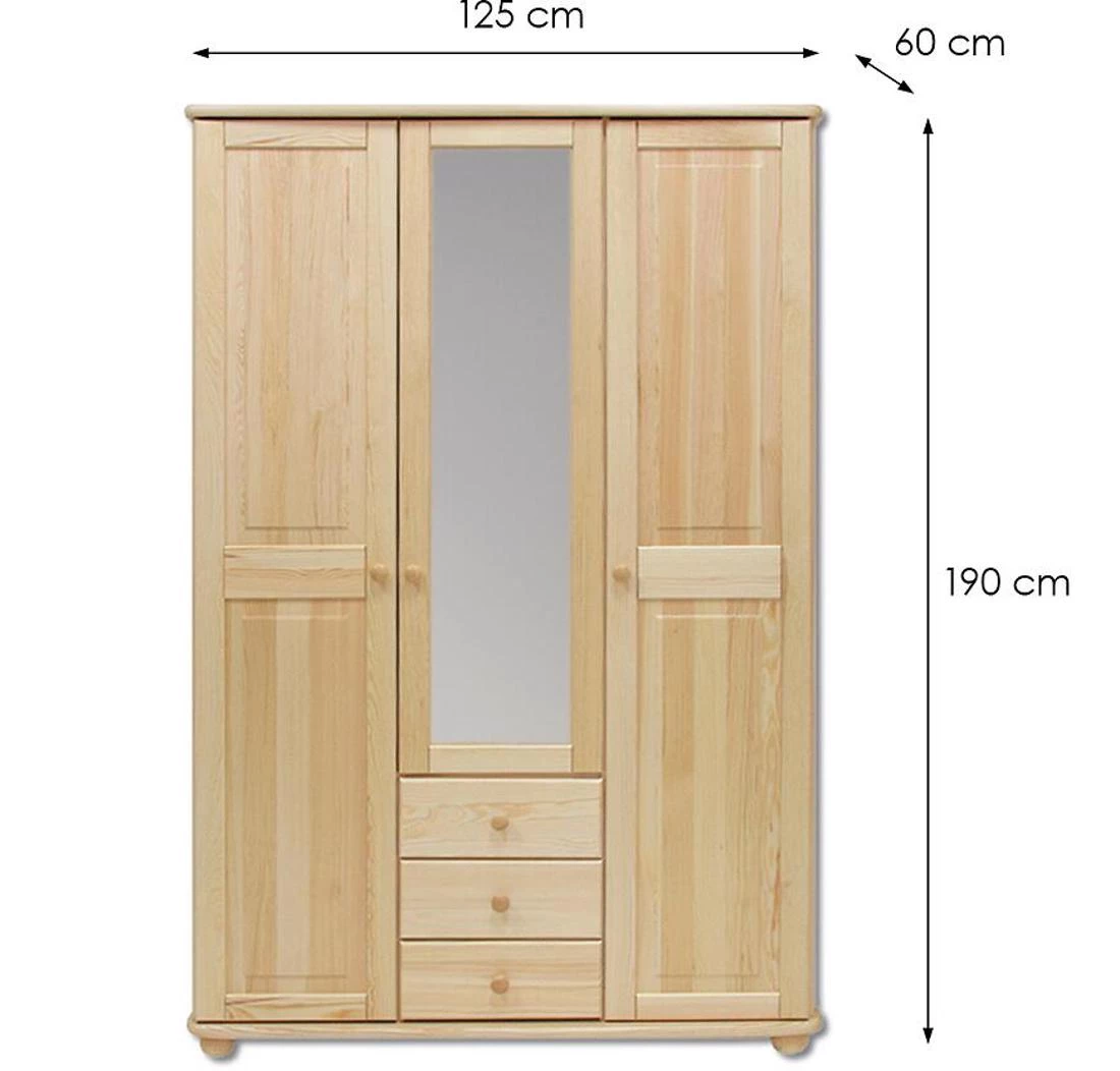 Pine garderober 125x60x190 cm svetlo drvo
