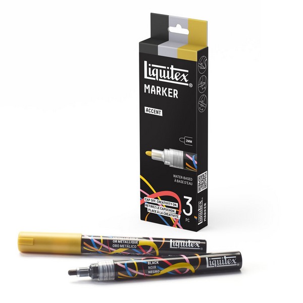 LIQUITEX LQX MARKER 3 X 2MM SET 2 ACCENT