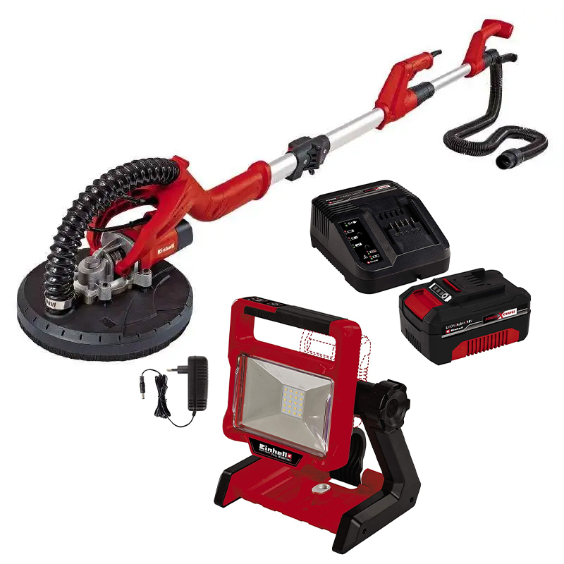 Einhell Akumulatorska brusilica za zidove TE-DW 18/225 Li BL - Solo + Einhell TE-CL 18/2000 Li AC-Solo akumulatorske lampa + Einhell Power-X-Change 18V 4,0 Ah PXC Starter Kit 1 3u1setID: EK000424092