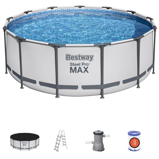BESTWAY Okrugli bazen sa metalnim okvirom, merdevinama i filter pumpom 396x122cm Steel Pro MAX Set