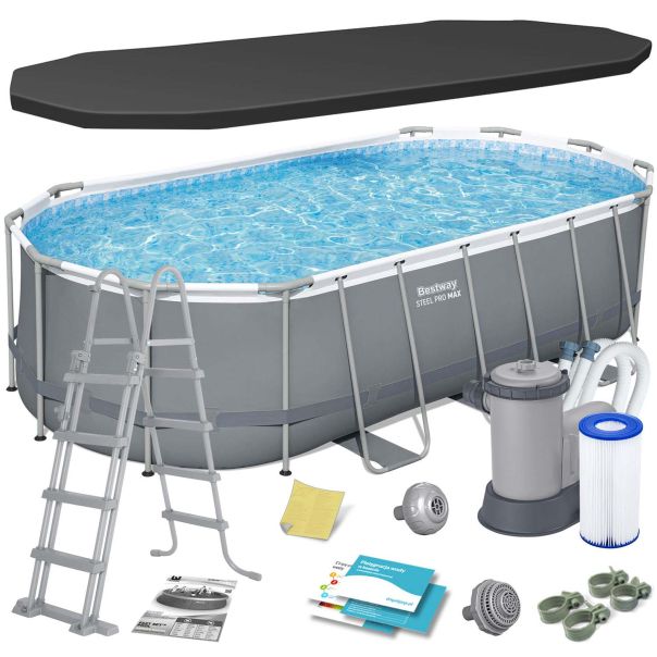 BESTWAY Bazen za metalnim okvirom, merdevinama i filter pumpom 549x274x122cm Pool Power steel