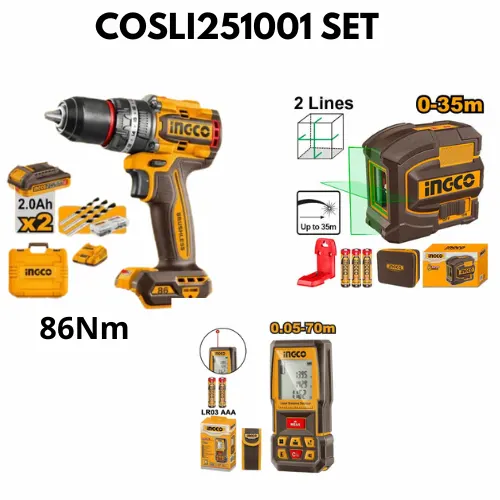 Set Ingco alata -bušilica-laser-daljinomer COSLI251001E