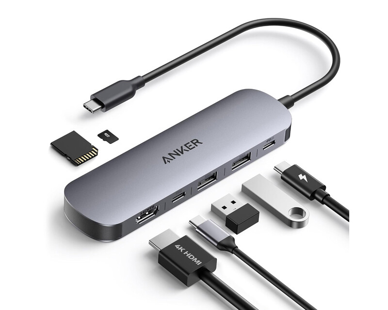 ANKER - Nano USB-C Hub 7u1, sivi