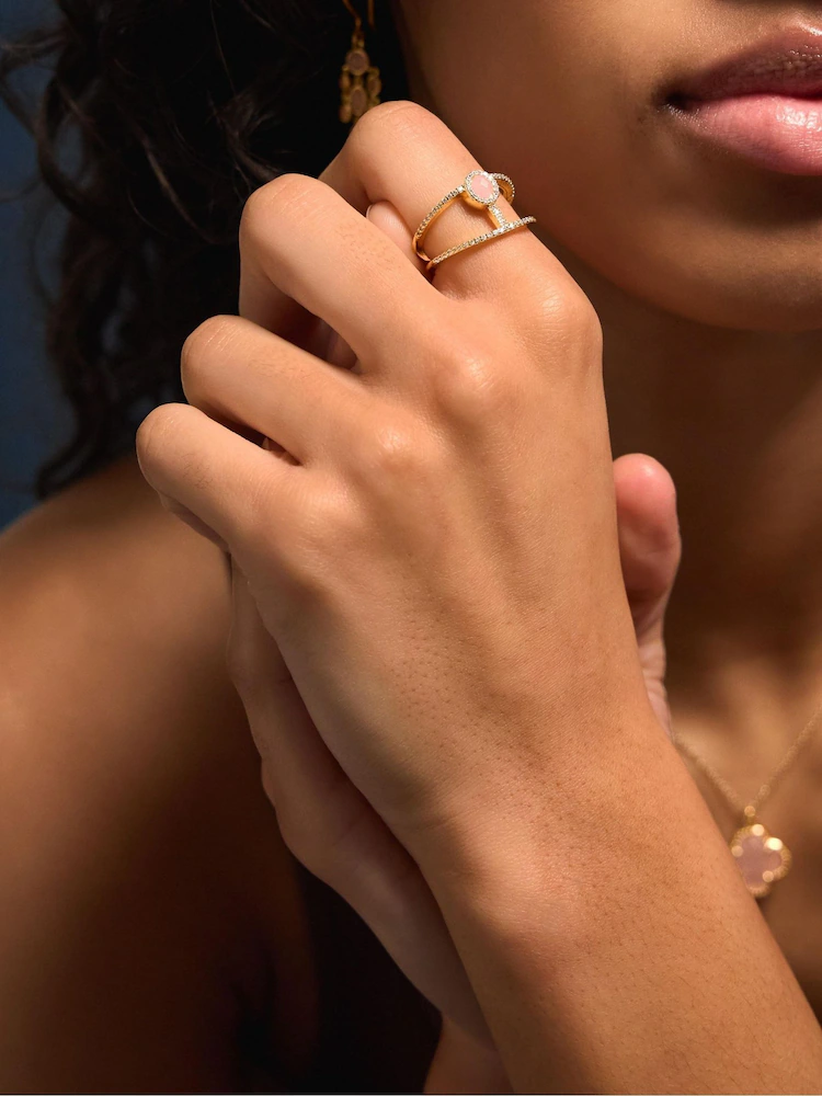 Accessorize Rose Quartz Double Band Ring
