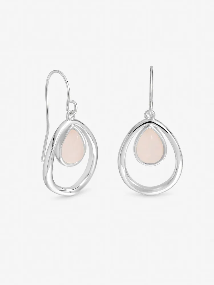 Simply Silver Rose Quartz Polished Oval Drop Earrings