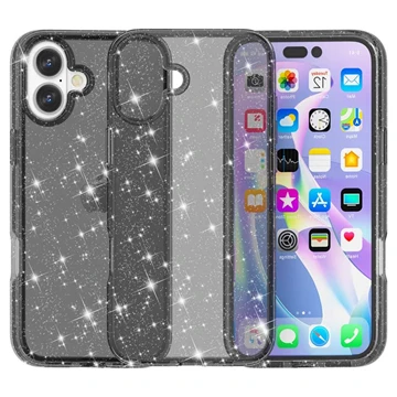 IPHONE 16 PLUS STYLISH GLITTER SERIES HIBRIDNA MASKA - CRNA