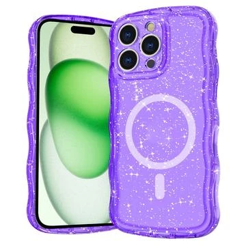 IPHONE 15 PRO MAX WAVE-EDGE LASER GLITTER MAGSAFE CASE - TRANSLUCENT PURPLE