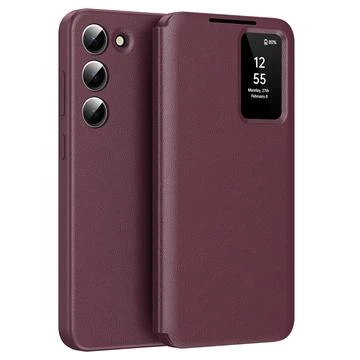 SAMSUNG GALAXY S23 SMART CLEAR VIEW FLIP CASE WITH CARD SLOT (OPEN-BOX SATISFACTORY) - WINE RED