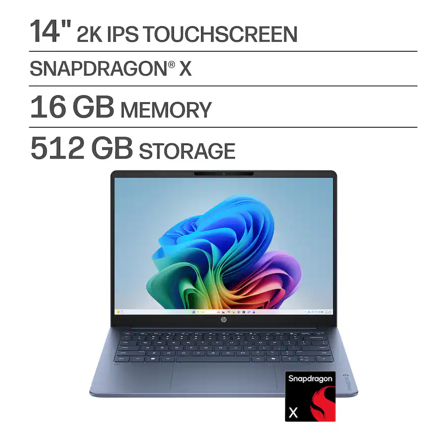 HP - OMNIBOOK 3 - 14" 2K TOUCHSCREEN LAPTOP - SNAPDRAGON X - 16GB MEMORY - 512GB SSD - COPILOT+ PC - STARLIT BLUE