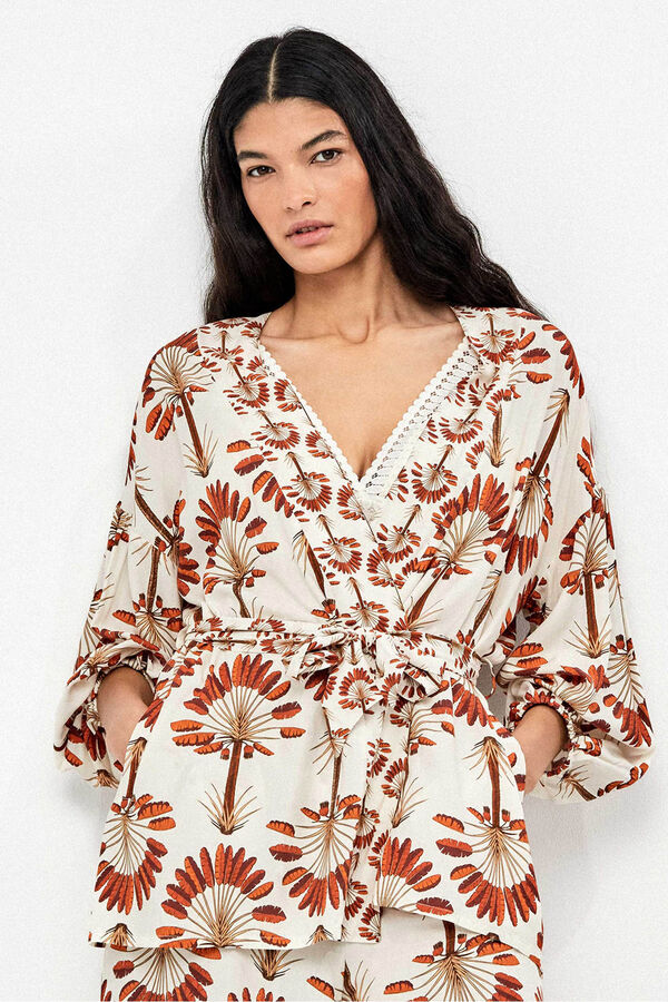 Palmen-Print-Kimono