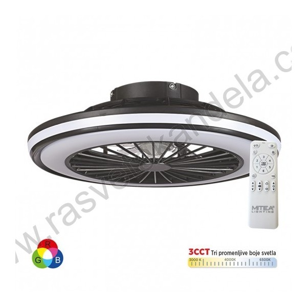 Plafonski ventilator sa LED svetlom 18W 3CCT+RGB crni sa daljinskim