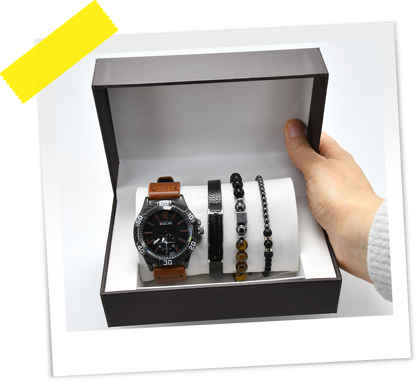 SET NAKITA MUŠKI OP25339 sat tri narukvice braon WY