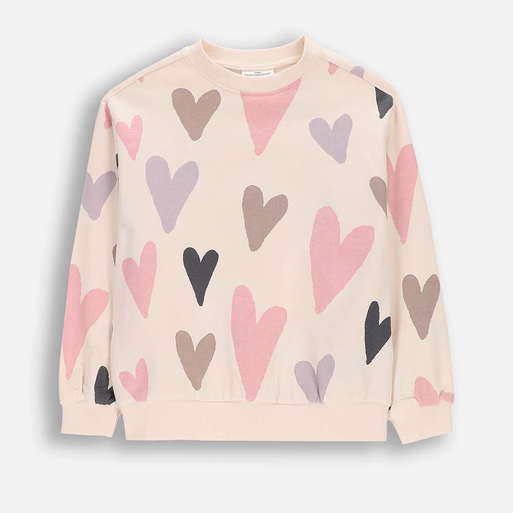 COCCODRILLO HEARTS GIRL KIDS krem bluza dug rukav sa srcima