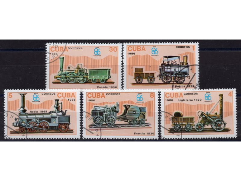 172 - Kuba - Železnica - Lokomotive - Žigosane marke